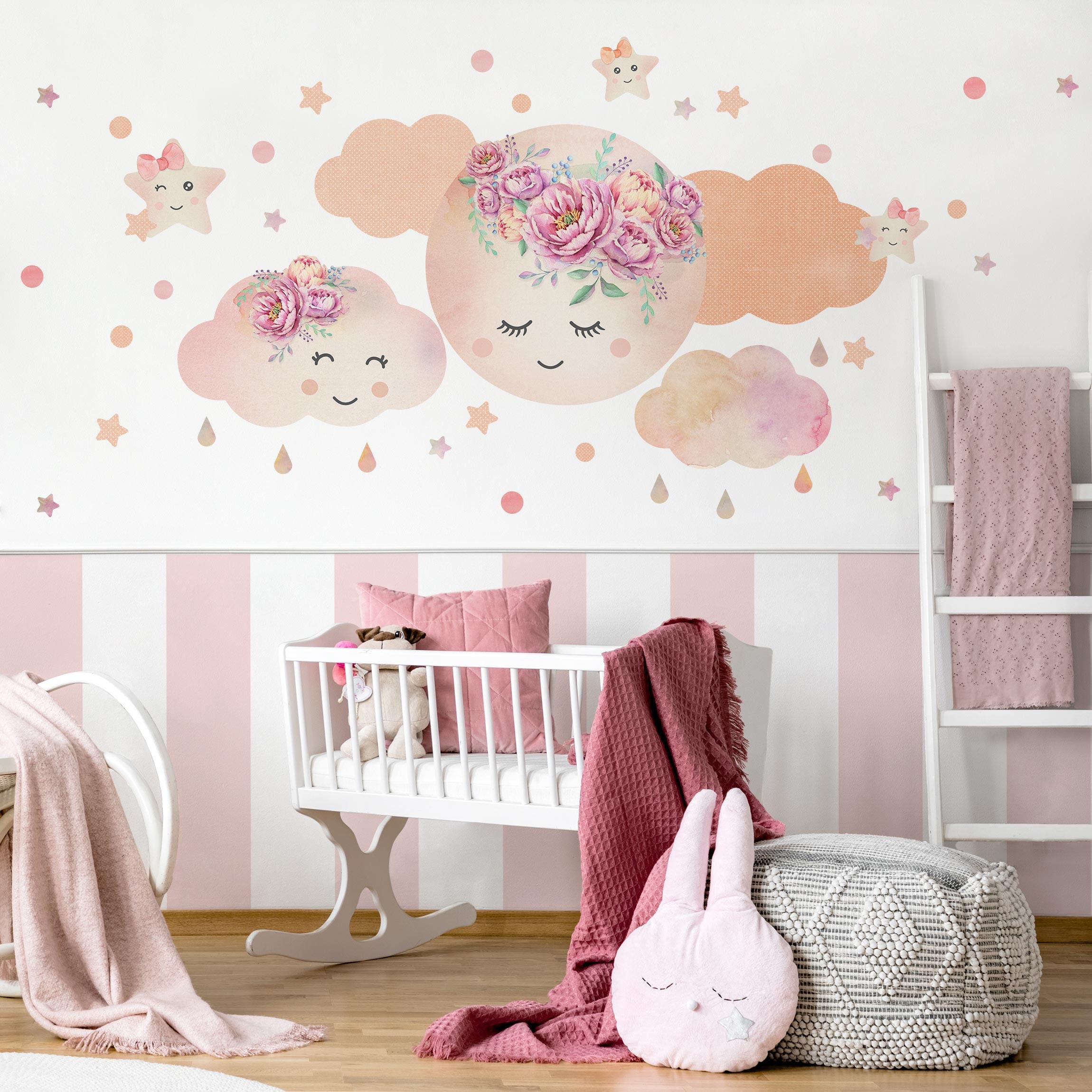 Wall Sticker for Kids Watercolor Moon Clouds and Stars With - Etsy