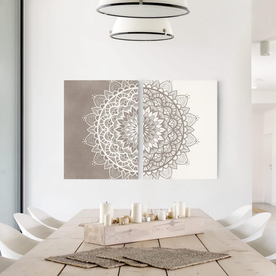 Canvas Art Mandala Illustration Shabby Set Beige White - Etsy