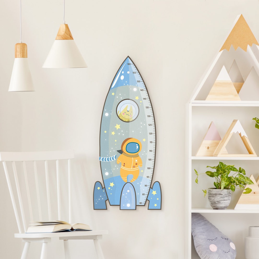 Children's Height Chart Rocket Ship Blue Measuring Boys Girls Neutral ...