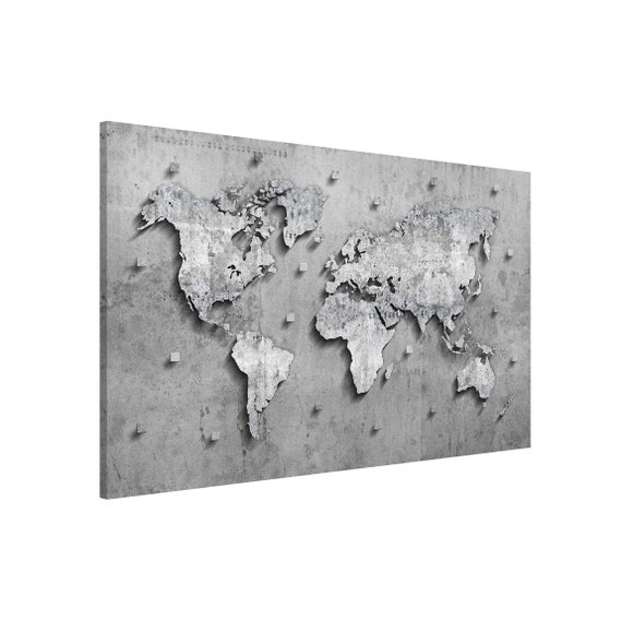 Magnetic Board Concrete World Map Memoboard Magnetic Note - Etsy