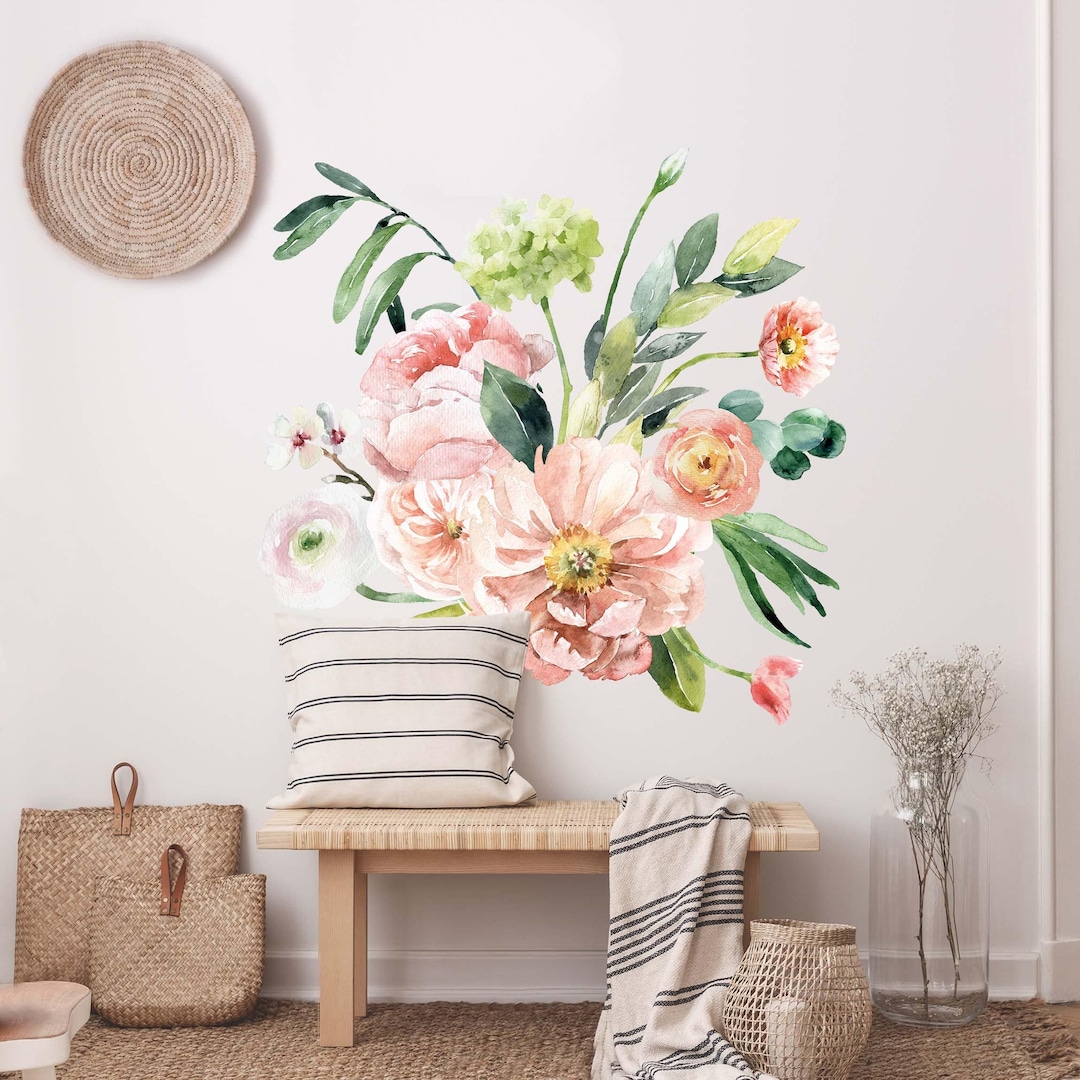 Wall Sticker Watercolor Pink Flower Bouquet XXL Wall Stickers ...
