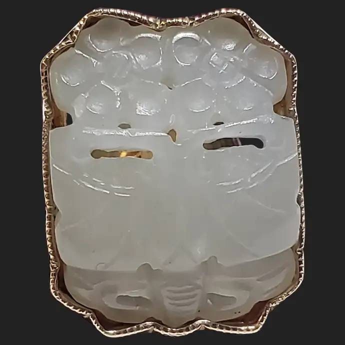 Antique Chinese White Jade Butterfly Flower 10K Gold Pin - Etsy