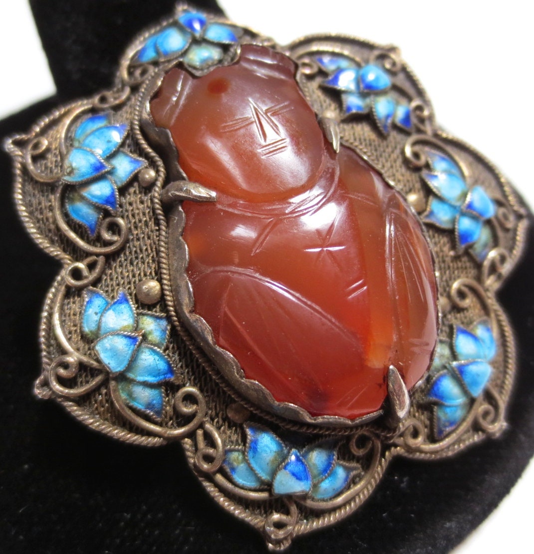 Lovely Chinese Silver Lotus Flower Enamel Brooch Carved - Etsy