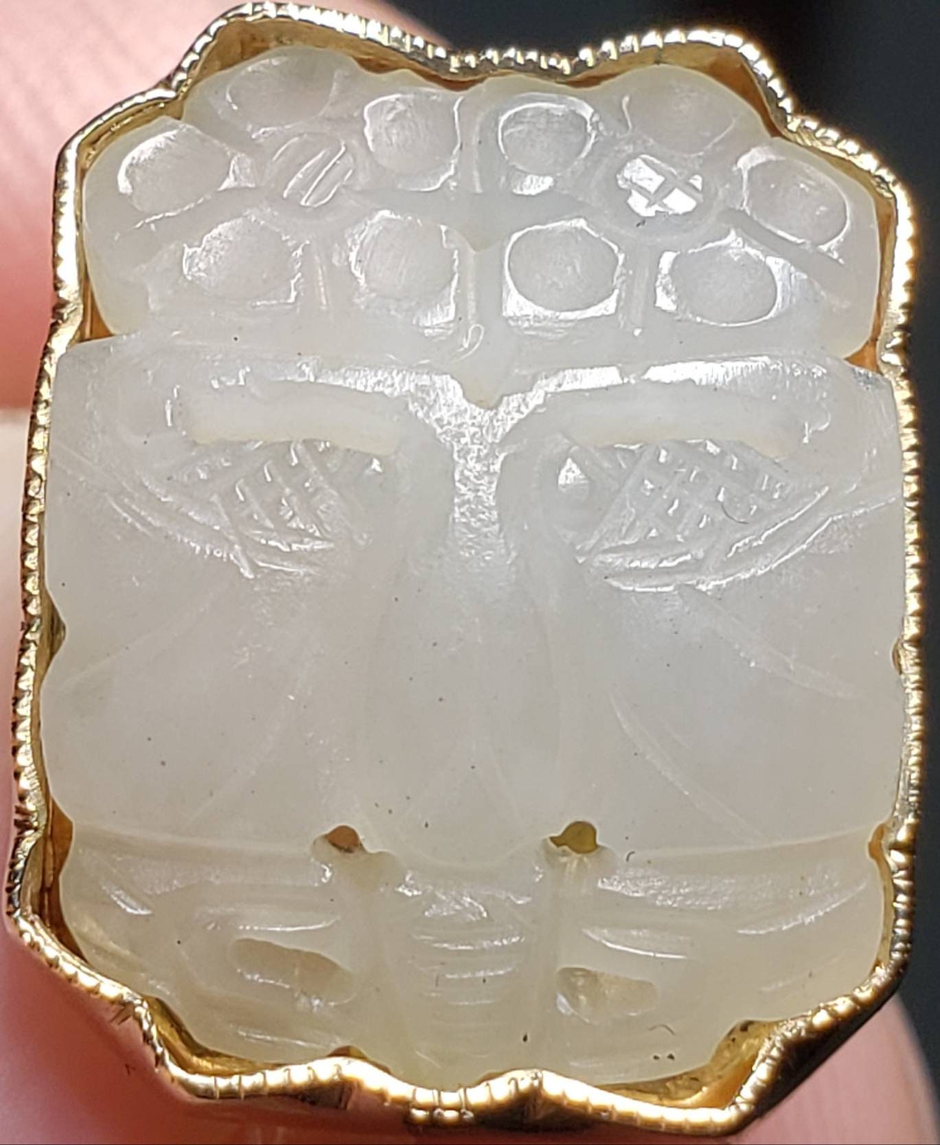 Antique Chinese White Jade Butterfly Flower 10K Gold Pin - Etsy