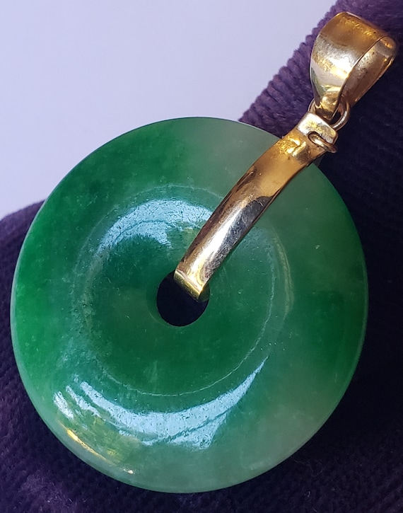Wonderful 18K Gold Vintage Jade Bi Disc Pendant - Gem