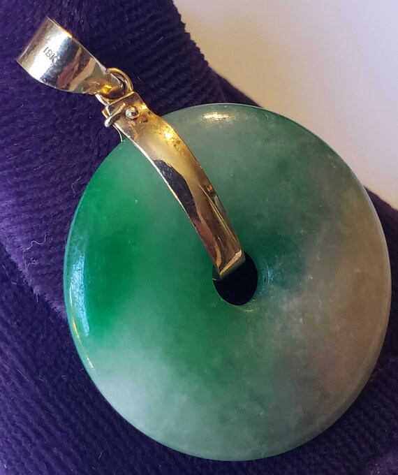 Wonderful 18K Gold Vintage Jade Bi Disc Pendant - Gem