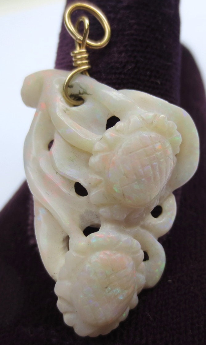 Antique Chinese Carved Opal Flower Pendant 14k Gold - Etsy