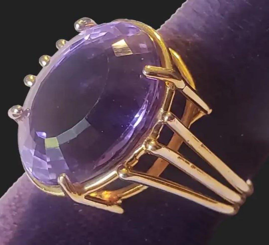 Vintage 14K Gold Amethyst Cocktail Statement Ring - Etsy