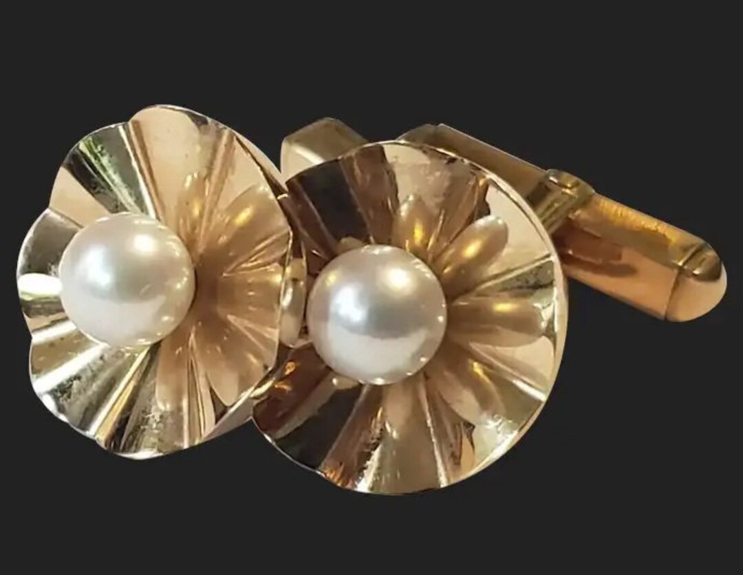 Mid Century Vintage 18k Gold Pearl Cufflinks - Etsy