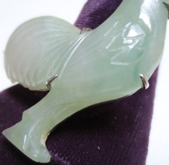 Charming Vintage Chinese Jade Rooster Cock Silver Bro… - Gem