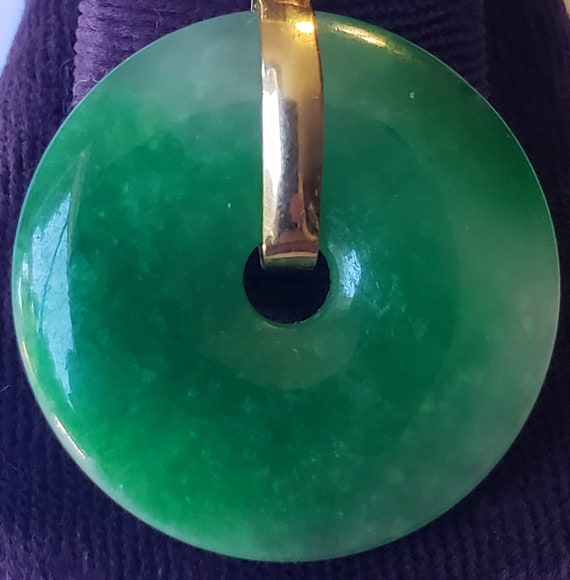Wonderful 18K Gold Vintage Jade Bi Disc Pendant - Gem