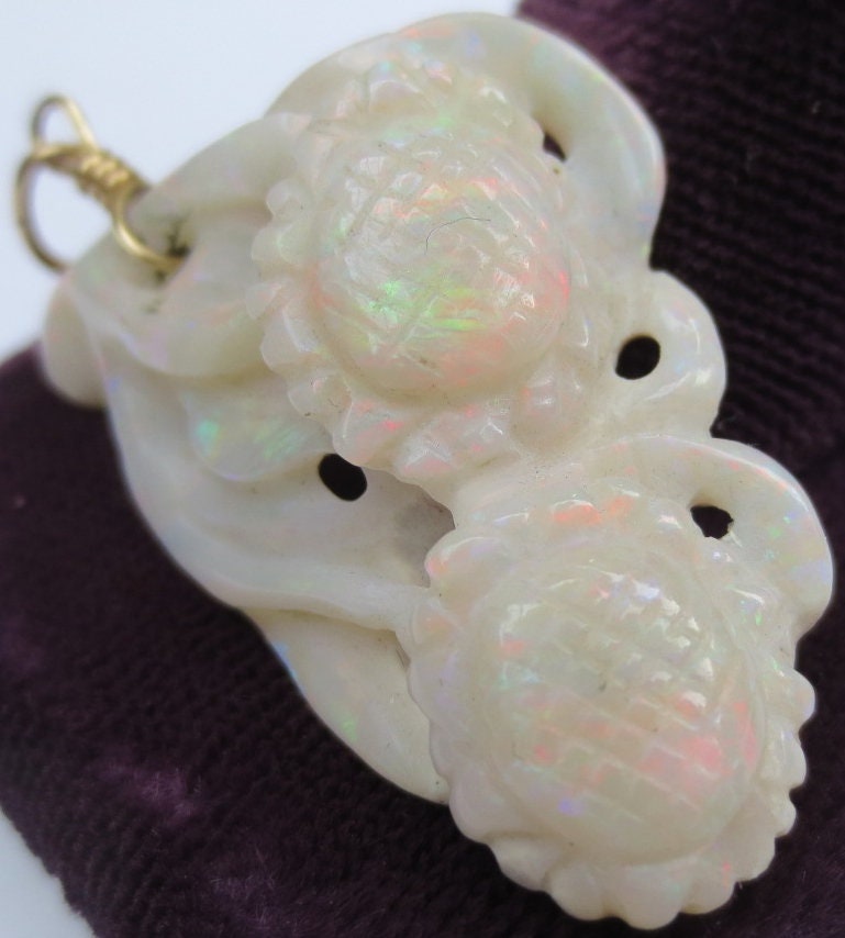 Antique Chinese Carved Opal Flower Pendant 14k Gold - Etsy