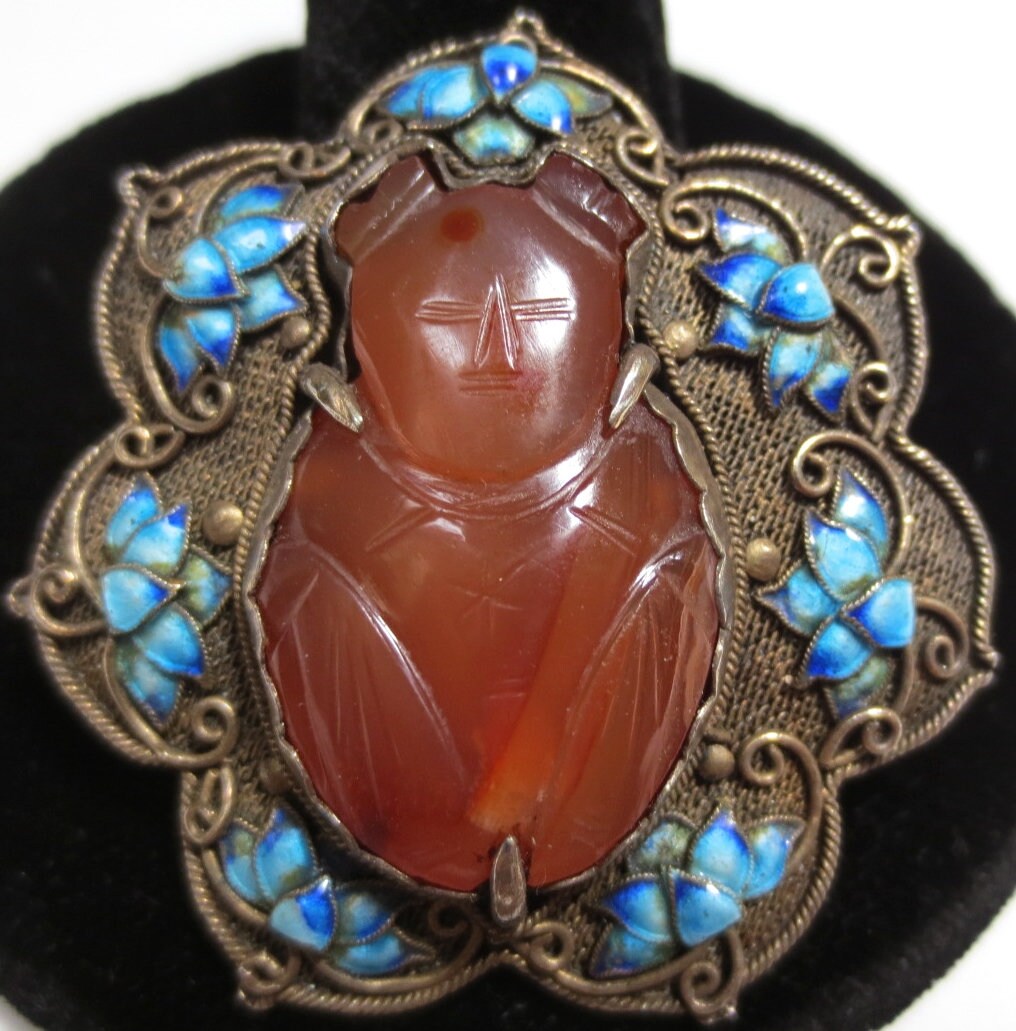 Lovely Chinese Silver Lotus Flower Enamel Brooch Carved - Etsy