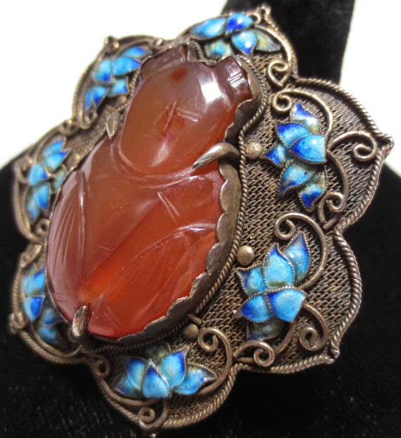 Lovely Chinese Silver Lotus Flower Enamel Brooch Carved - Etsy