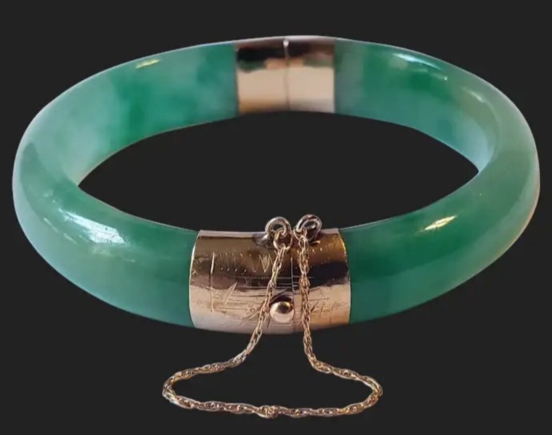 Fine 14K Gold Vintage Jade Bangle Bracelet - Etsy