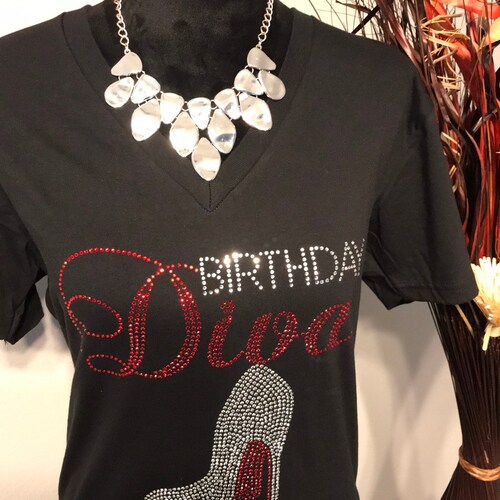 Birthday Diva Rhinestone Iron on Short Sleeve Shirt - Etsy