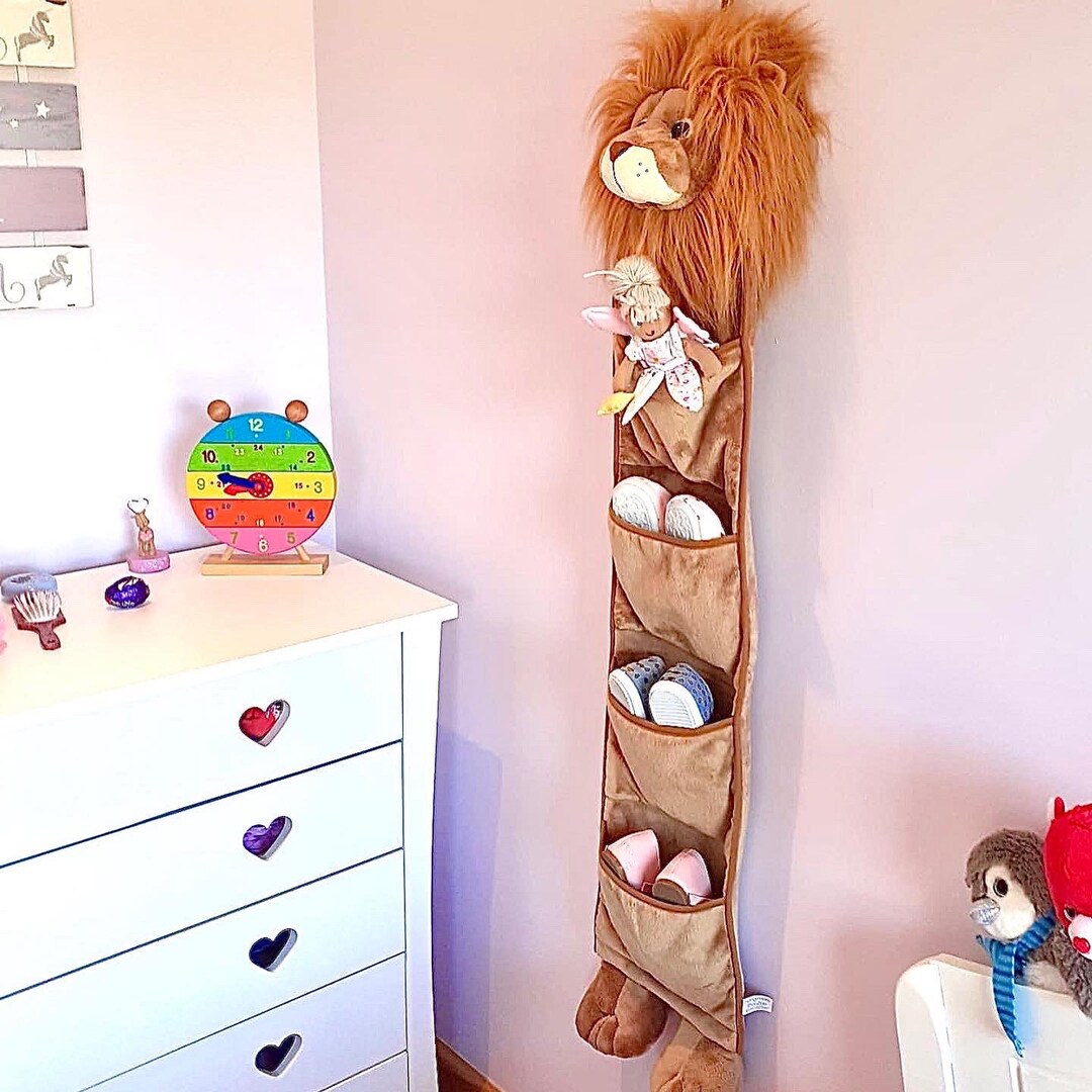Plush Lion Shoe Organizer: Safari Nursery Decor, Kids Bedroom Storage ...