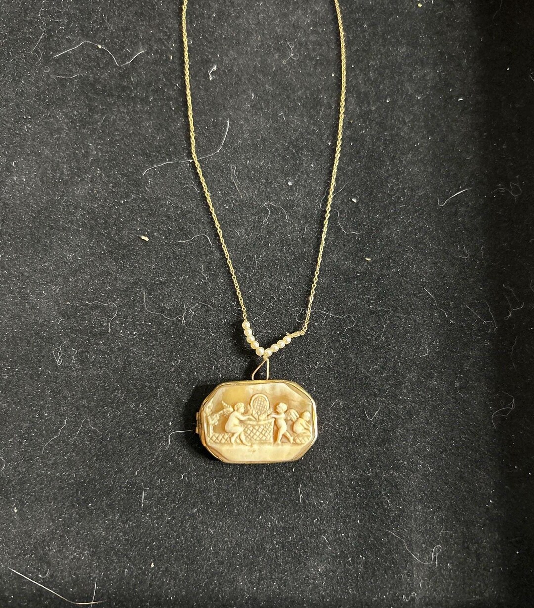 Vintage Cameo Cupid Angel Scene 14k Gold Necklace Pendant 14” Chain - Etsy