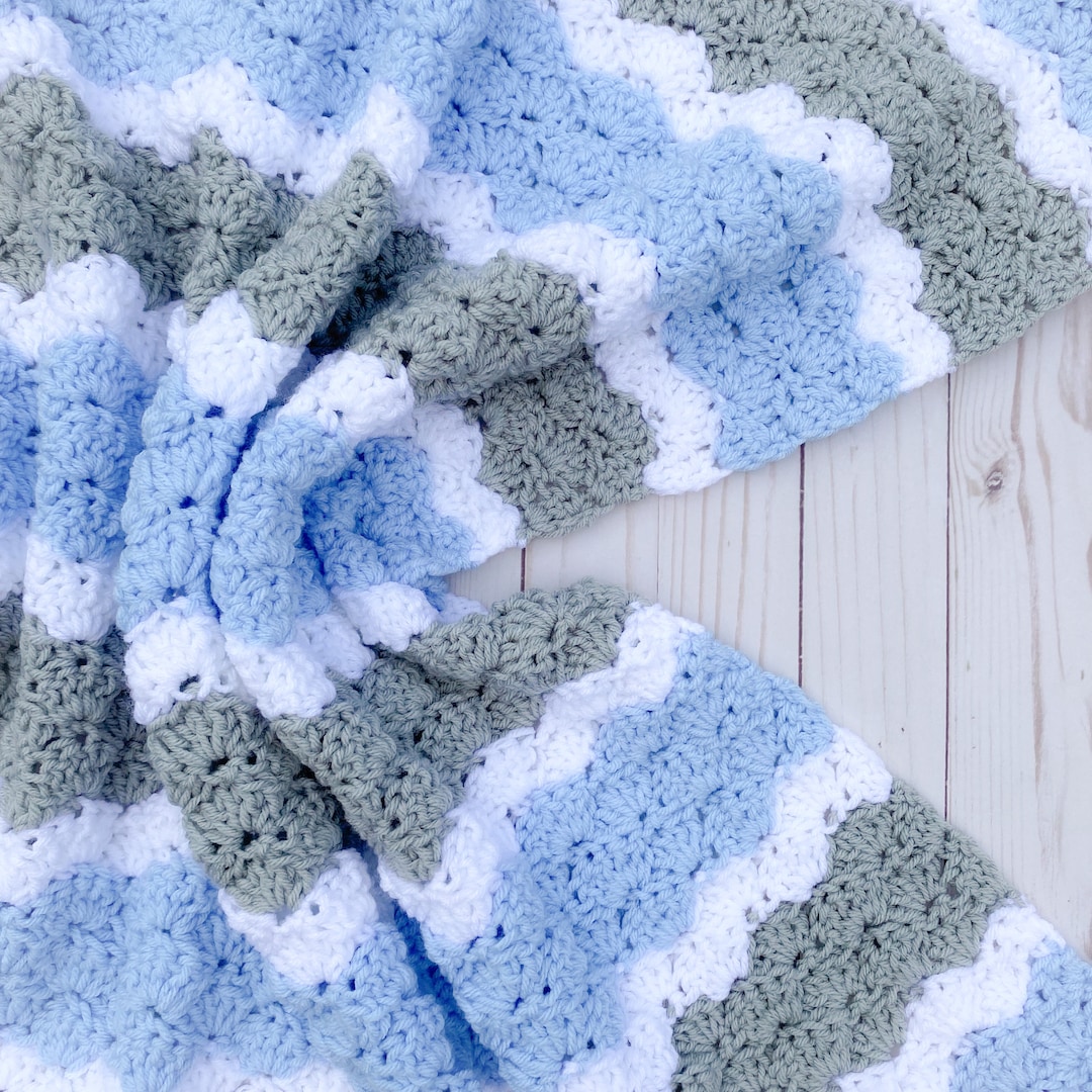 Blue and Gray Baby Blanket Crochet Handmade, Baby Afghans, Blue Baby ...