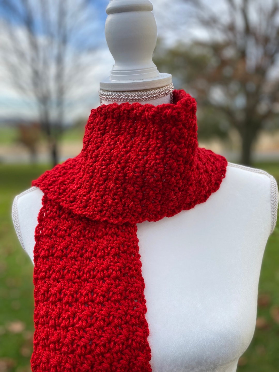 Red Scarf, Crochet Scarf Women, Knit Scarf Men, Christmas Scarf, Winter ...