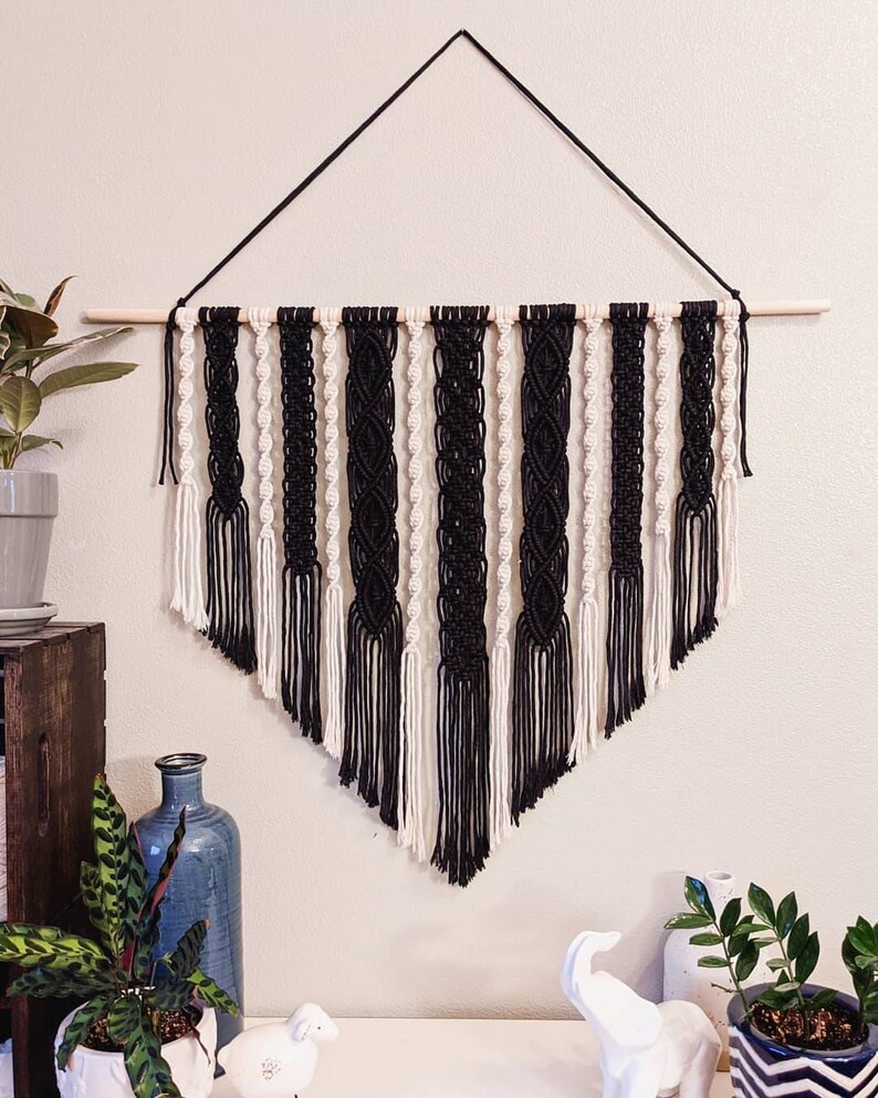 Black & Cream Boho Macrame Wall Hanging Macrame Decor Wall Decor - Etsy