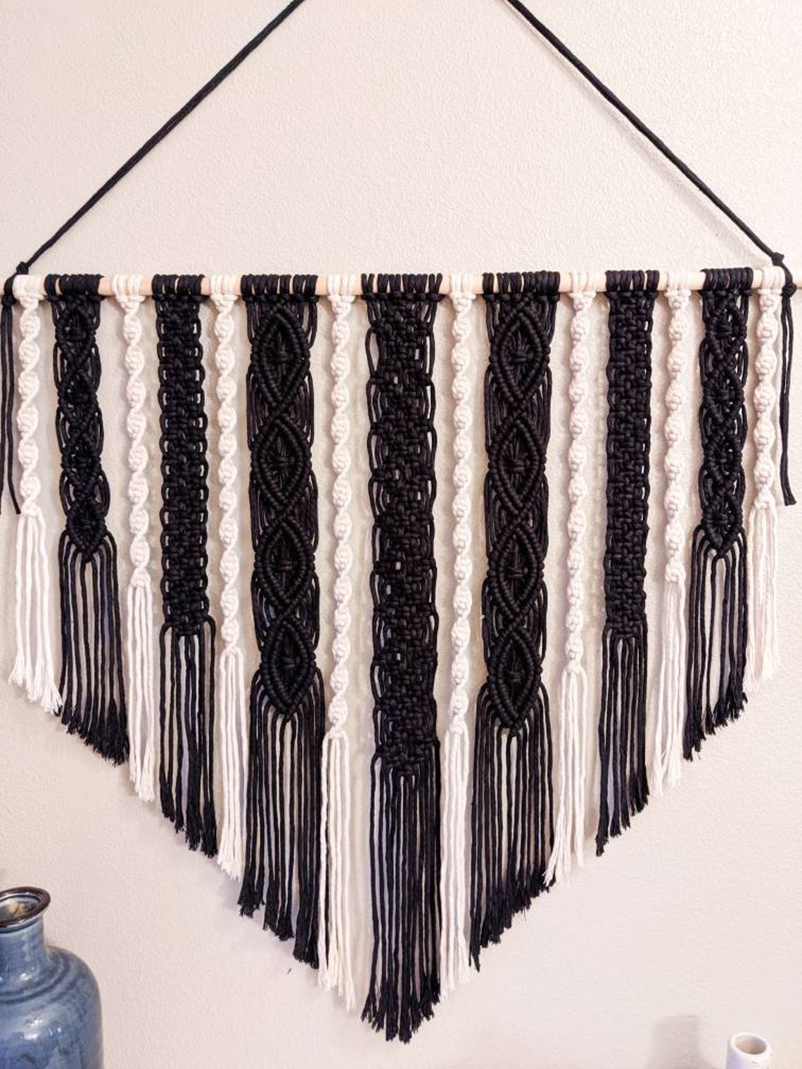 Black & Cream Boho Macrame Wall Hanging Macrame Decor Wall | Etsy