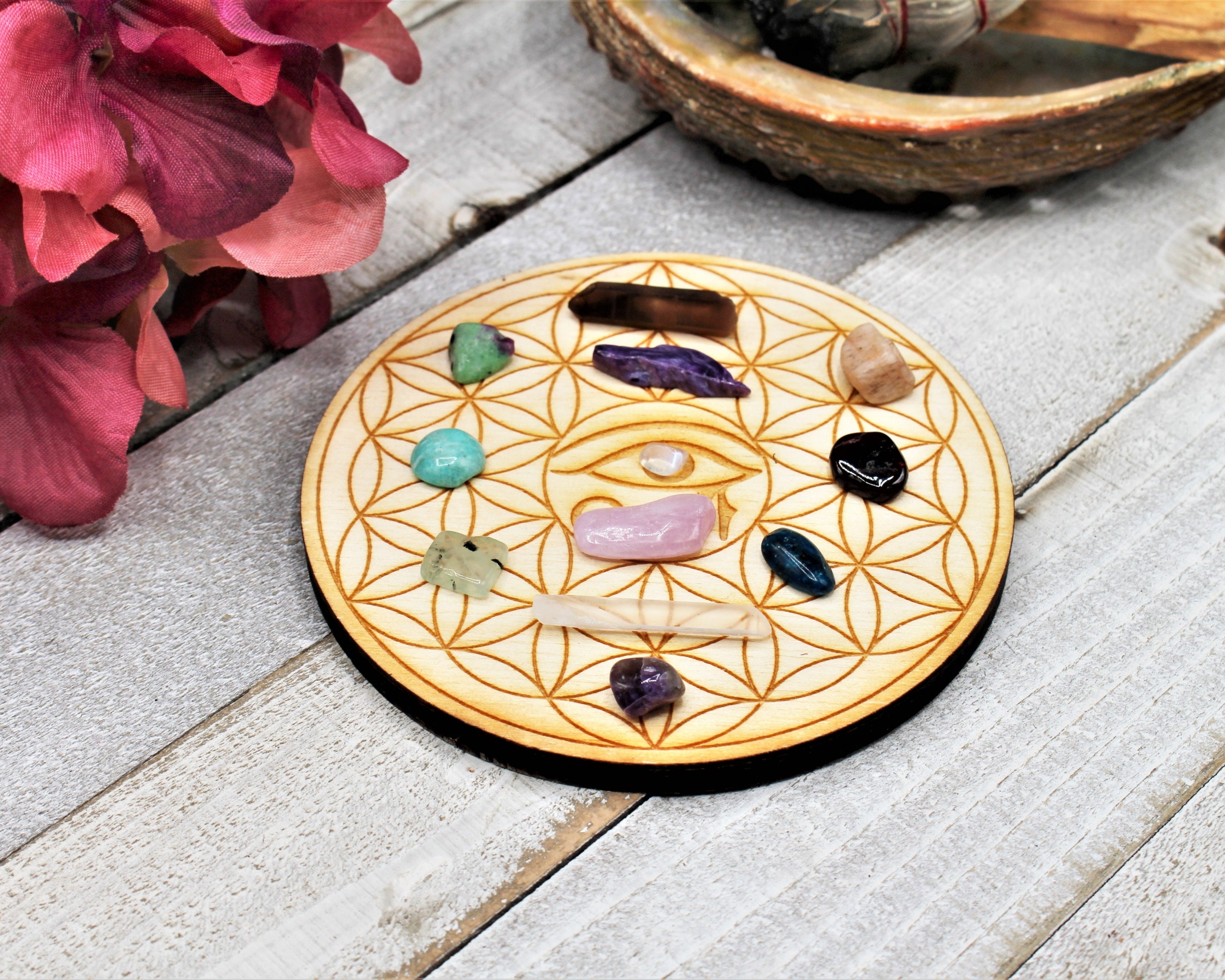 Crystal Grid Set, Beginner Crystal Set, Quartz Shard, Prehnite Tumble ...