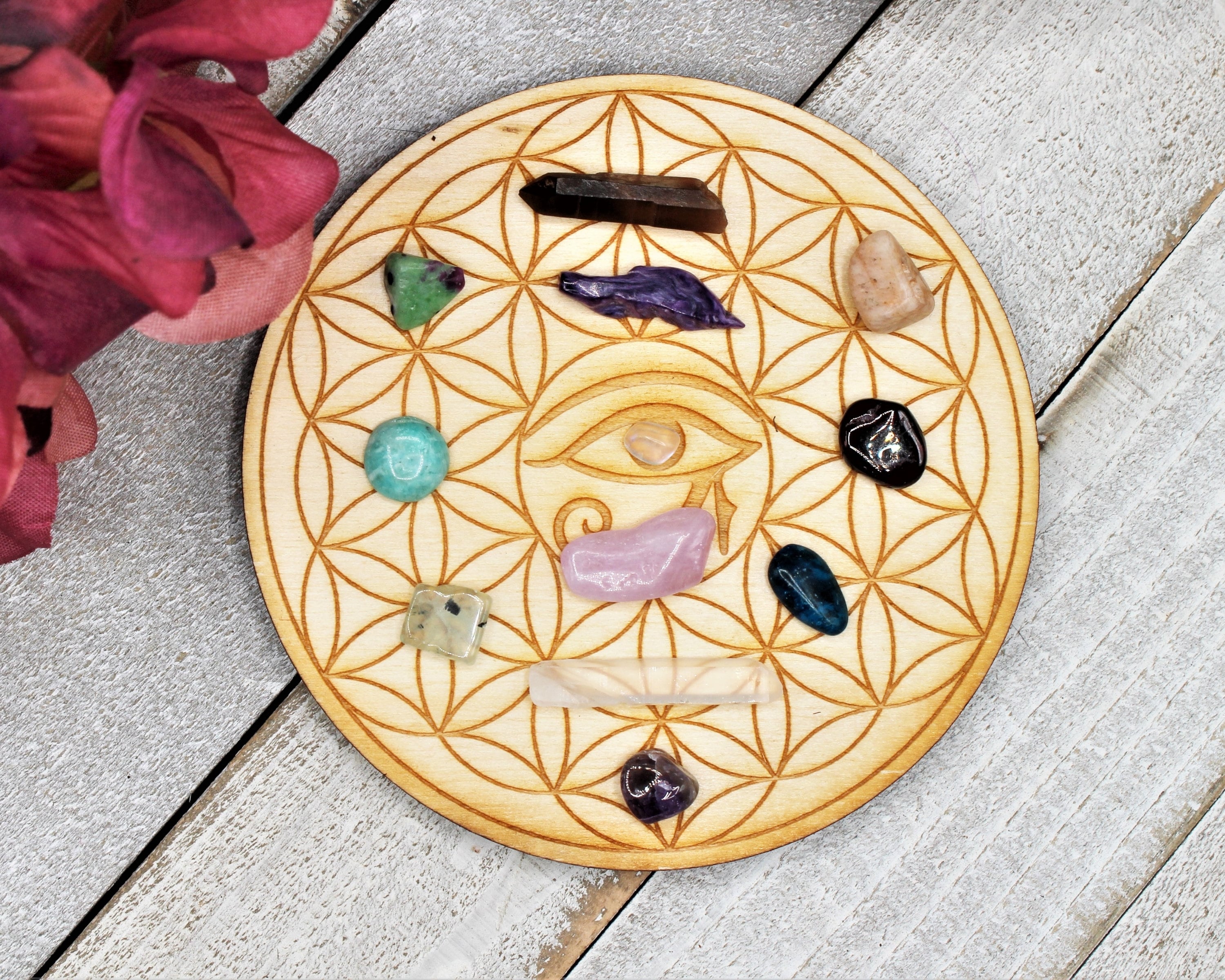 Crystal Grid Set, Beginner Crystal Set, Quartz Shard, Prehnite Tumble ...