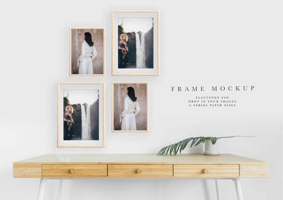 Frame Mockup #68 Light Brown Wood Portrait Photo Frame and Wall Mockup ...