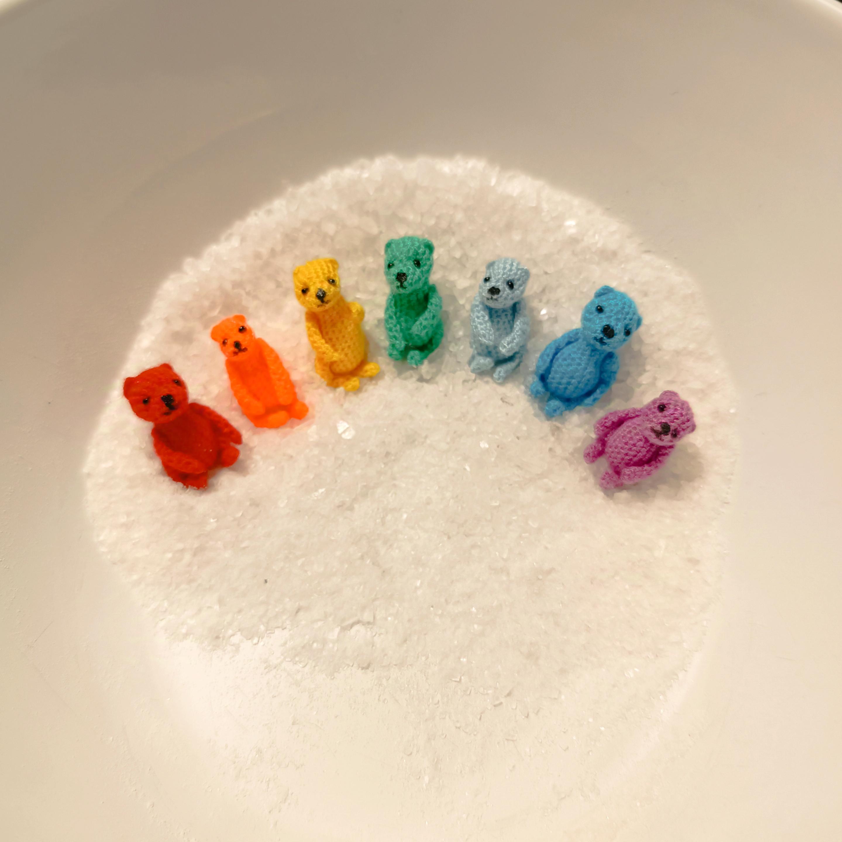 Set of 7 Rainbow Micro Teddy Bears, Handmade Crochet Mini Bears ...