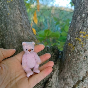 Pink Miniature Teddy Bear Micro Teddy Bear Ooak Dollhouse Mini Toy ...