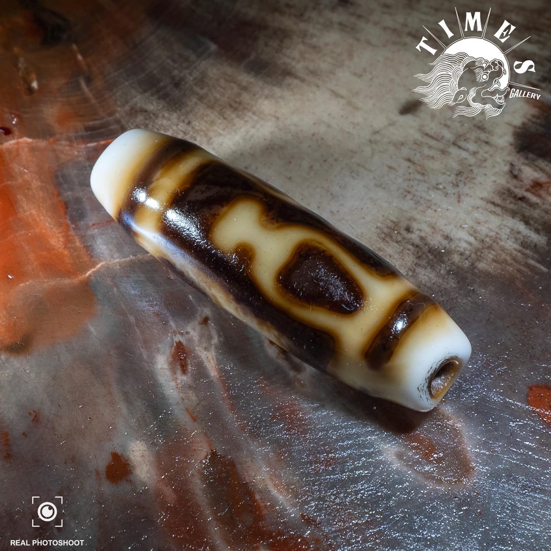 Handmade Tibetan Agate Dzi Bead Amulet 3.4x1.1cm Old Himalayan Vintage ...