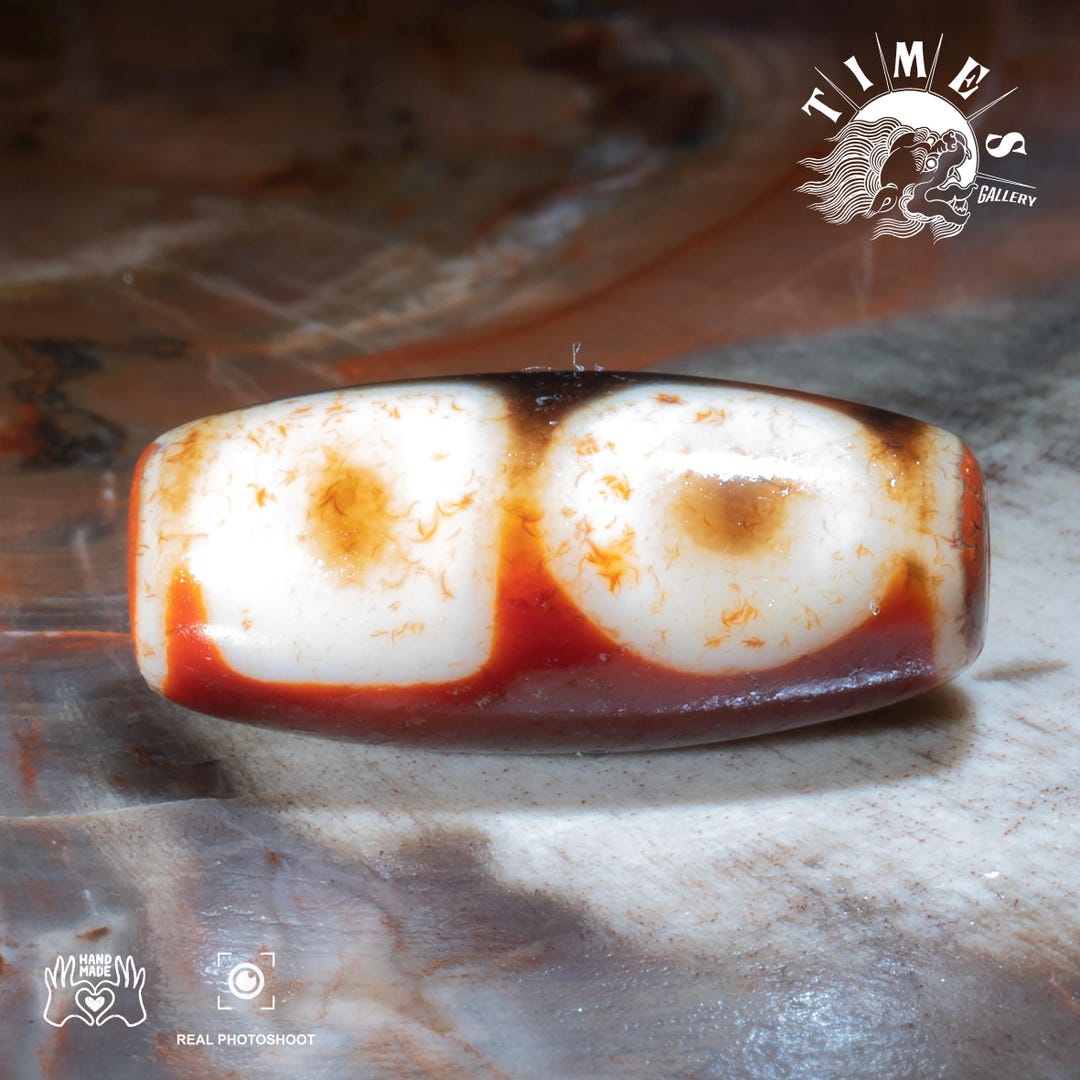 Handmade Tibetan Agate Dzi Bead: Heaven and Earth Amulet (24.5mm) - Etsy