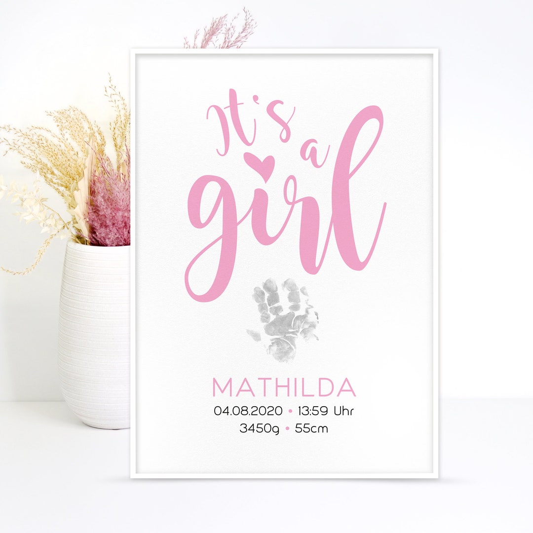 Birth Poster it's a Girl / Poster Baby Hand & Footprint / DIY Poster ...