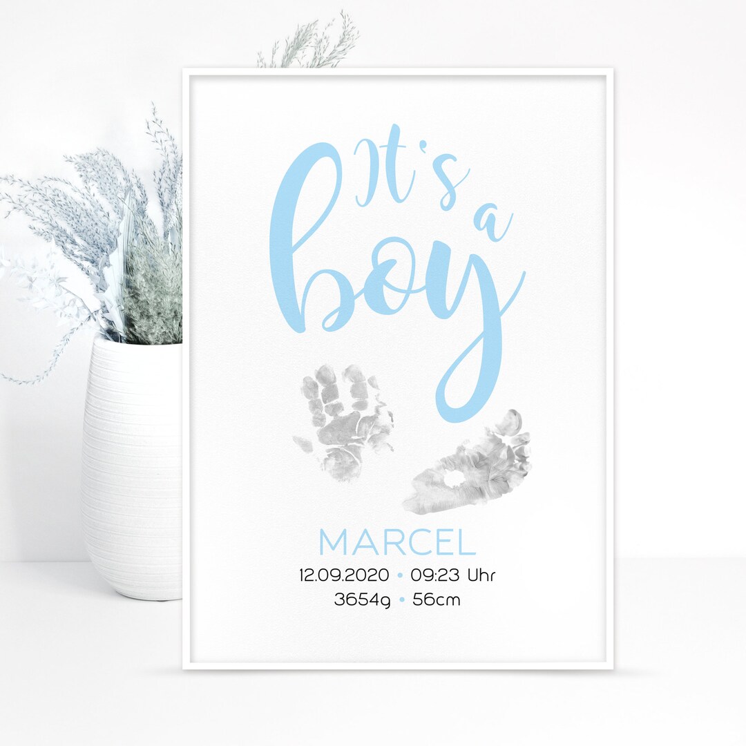 Birth Poster it's a Boy / Poster Baby Hand & Footprint / DIY Poster ...