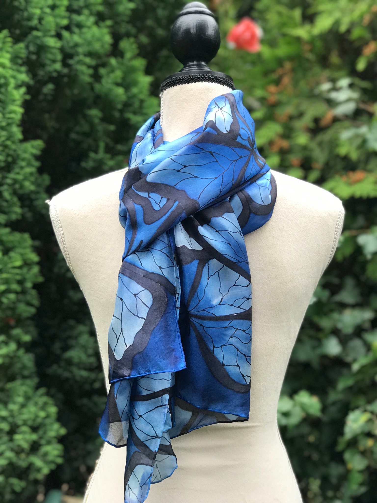 Silk Scarf Hand Painted Butterfly Scarf Blue Butterfly Silk Scarf ...