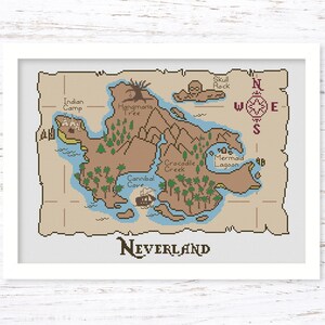 Cross Stitch Pattern, Dreamlike Map Fairytale, Neverland Fantasy Modern ...