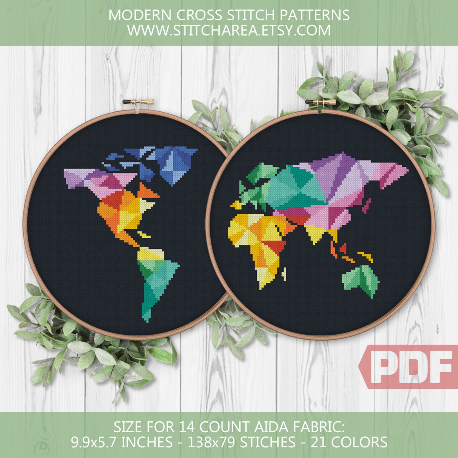 Polygonal Map Cross Stitch Pattern Geometric World Earth - Etsy