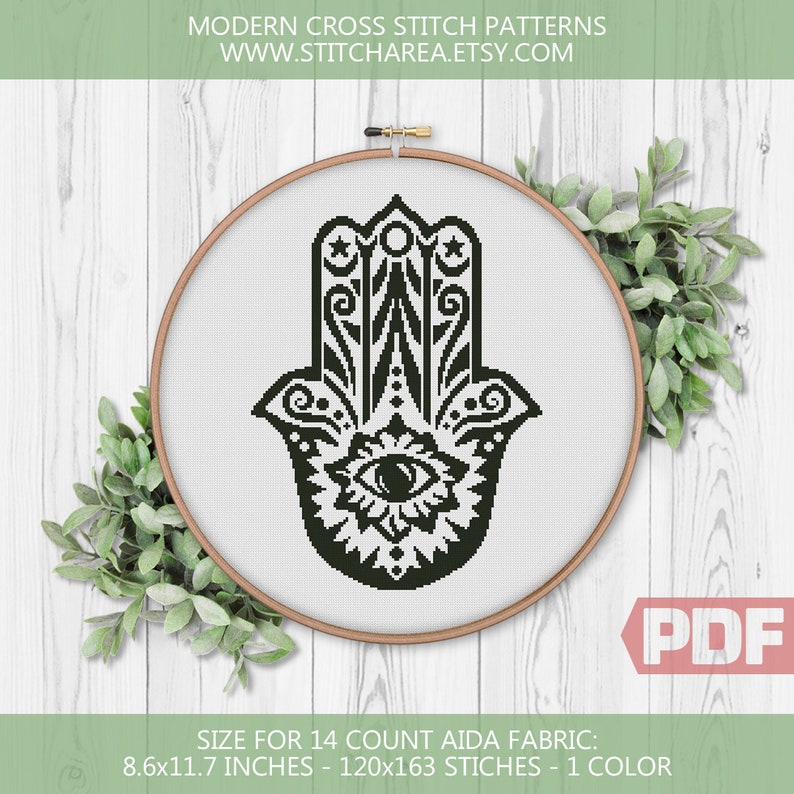Mandala Hamsa Hand Cross Stitch Pattern Five-finger Middle | Etsy