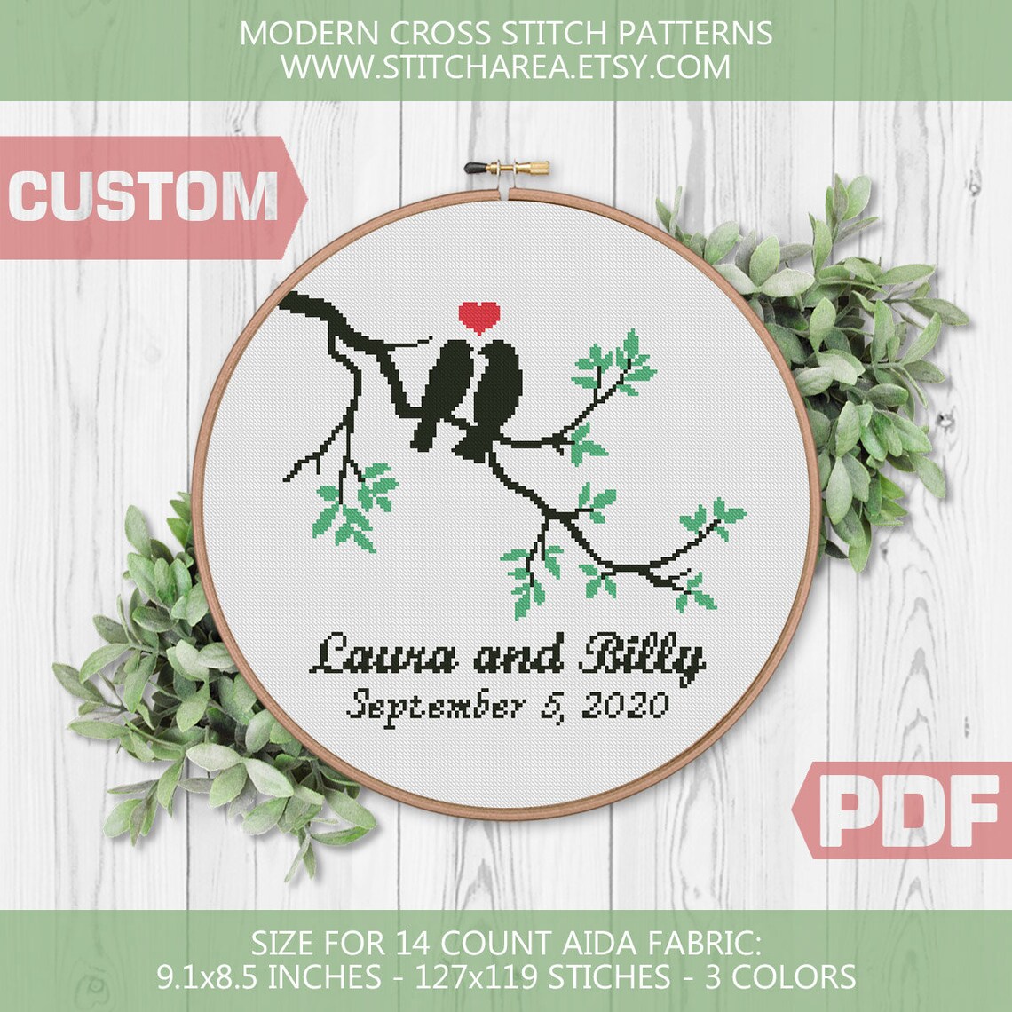Birds on a Branch Cross Stitch Pattern Personalized Cute | Etsy
