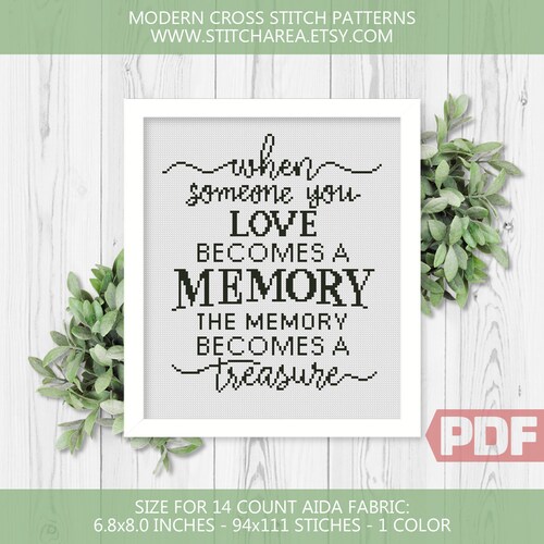 Memory Becomes a Treasure Cross Stitch Pattern Beside - Etsy