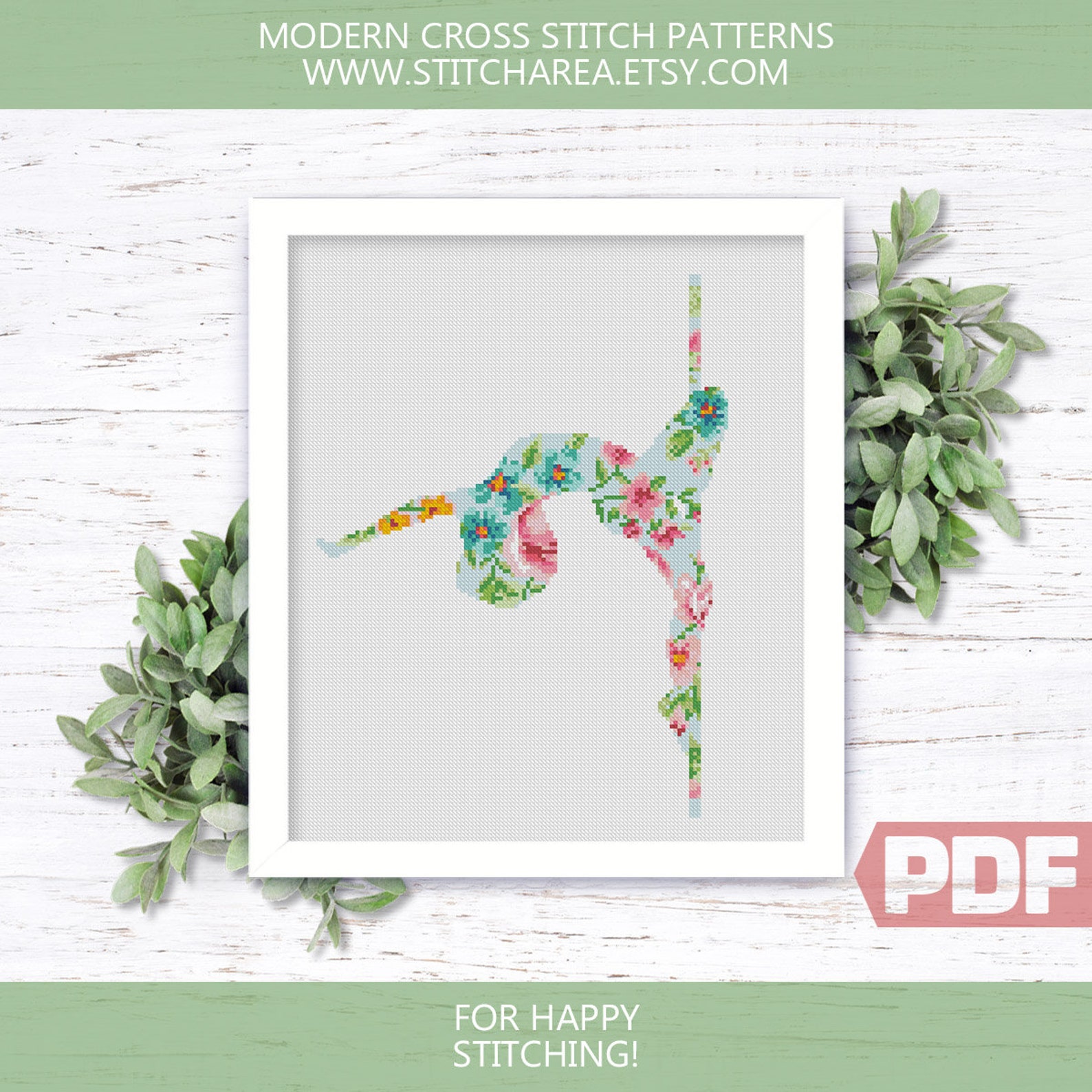 Floral Pole Dance Cross Stitch Pattern Girl Silhouette | Etsy