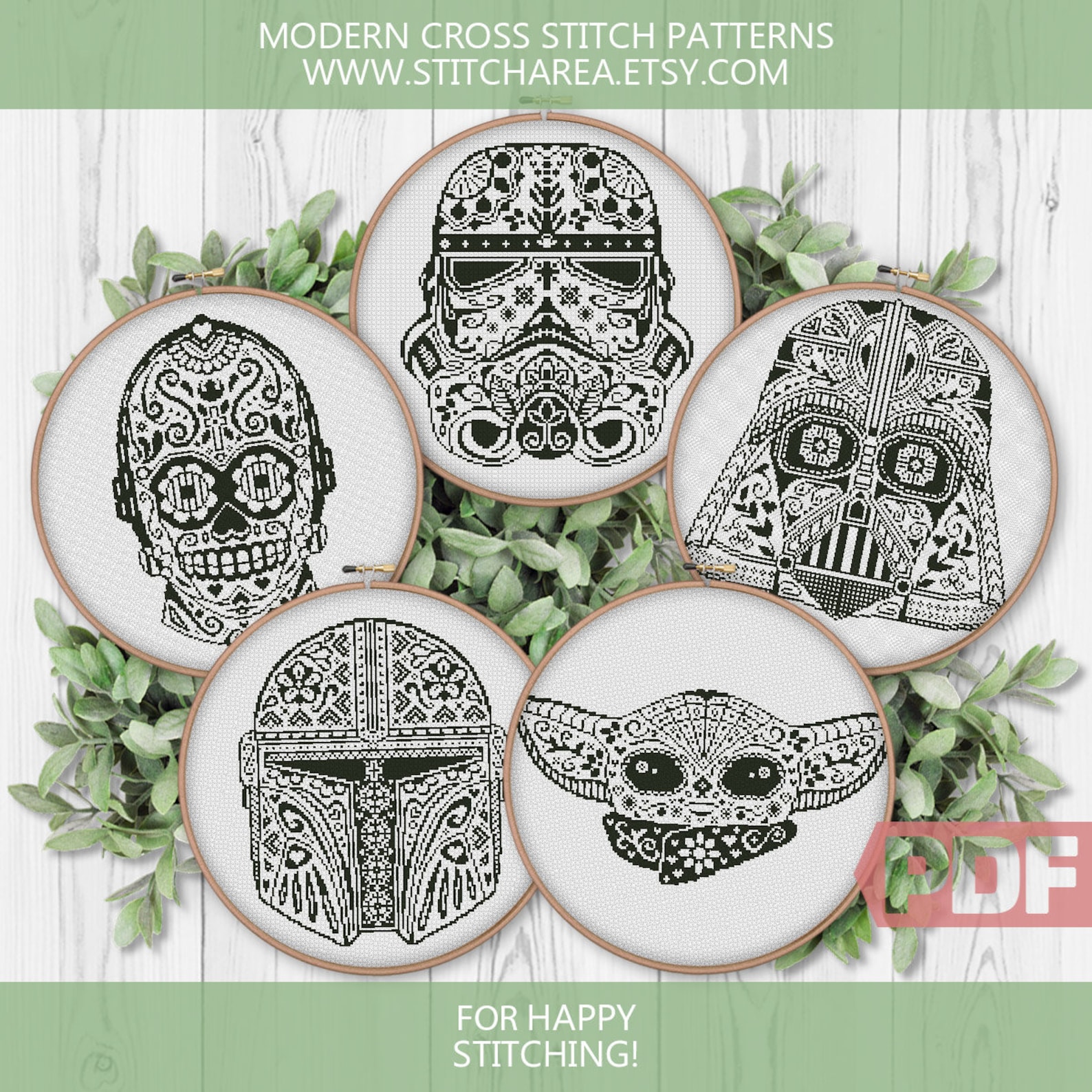 Cross Stitch Pattern, Trooper Mando Alien Dart, Sugar Skull Xstitch ...