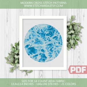 Ocean Cross Stitch Pattern, Water Embroidery Art, Sea Blue Waves Modern ...