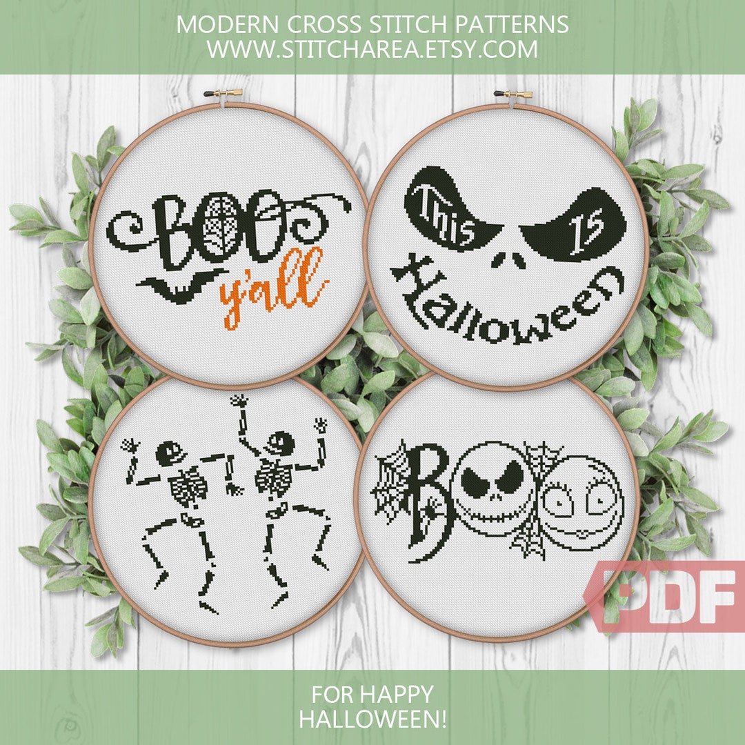 Halloween Cross Stitch Pattern, Boo Y'all Funny Dancing Skeleton Home ...