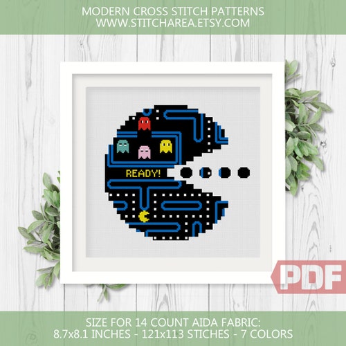 Pacman Video Game Counted Cross Stitch Pattern Easy Modern | Etsy