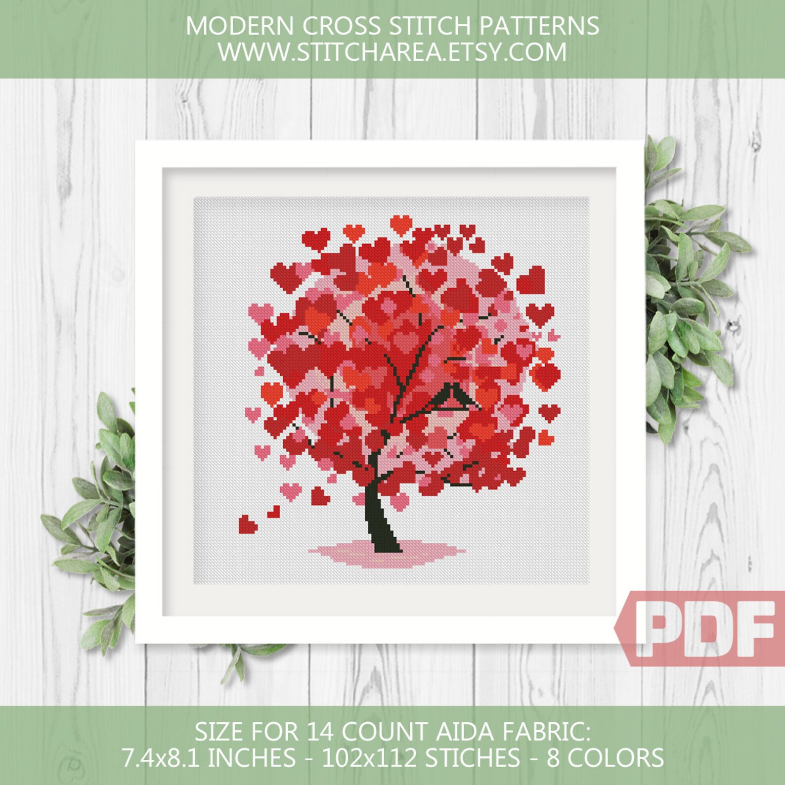Red Tree Cross Stitch Pattern Cute Wedding Love Sign - Etsy