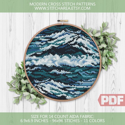 Ocean Cross Stitch Pattern Water Embroidery Art Sea Blue - Etsy
