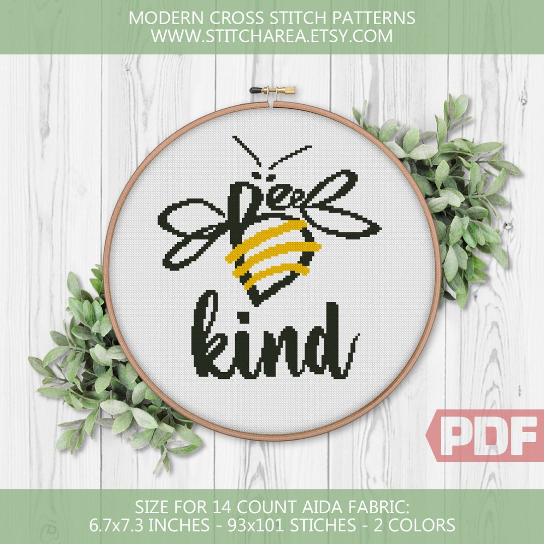Bee Kind Cross Stitch Pattern: Funny Bumble Bee Decor (PDF Digital ...