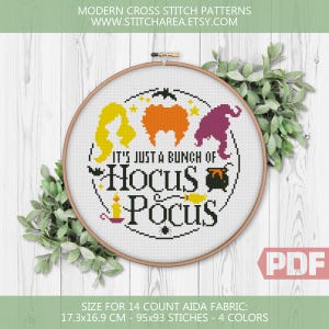 It's Just A Bunch Cross Stitch Pattern, Pocus Funny Halloween Design ...